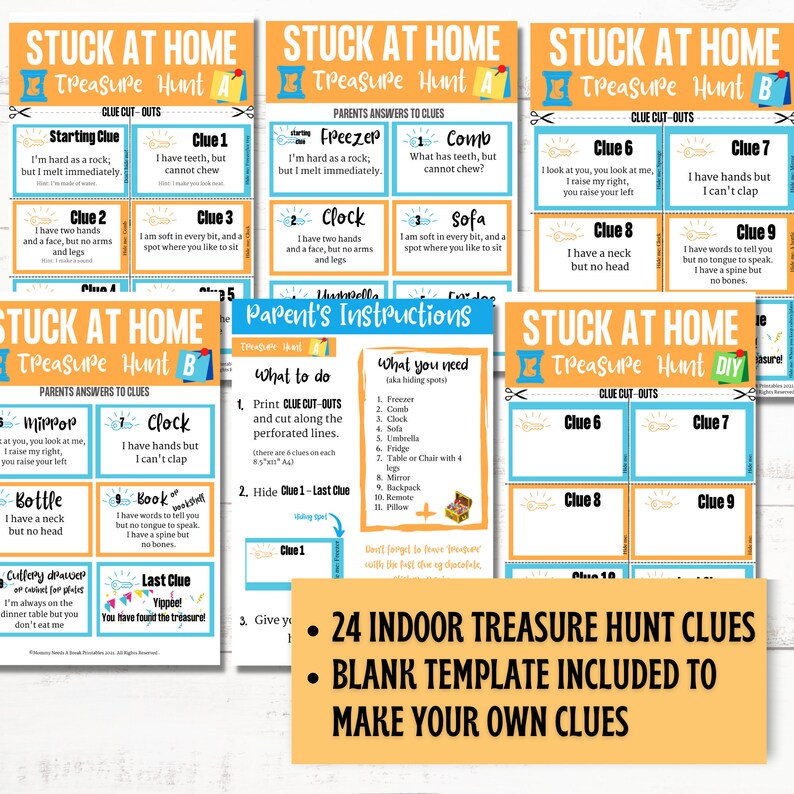 Stuck at Home Indoor Treasure Hunt Indoor Scavenger Hunt Printable Kids ...