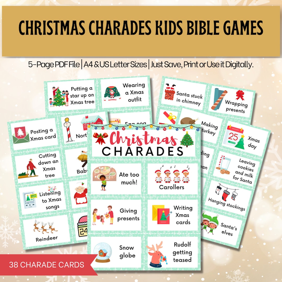 Christmas Charades Bible Games for Kids, Winter Pictionary Winter Party ...
