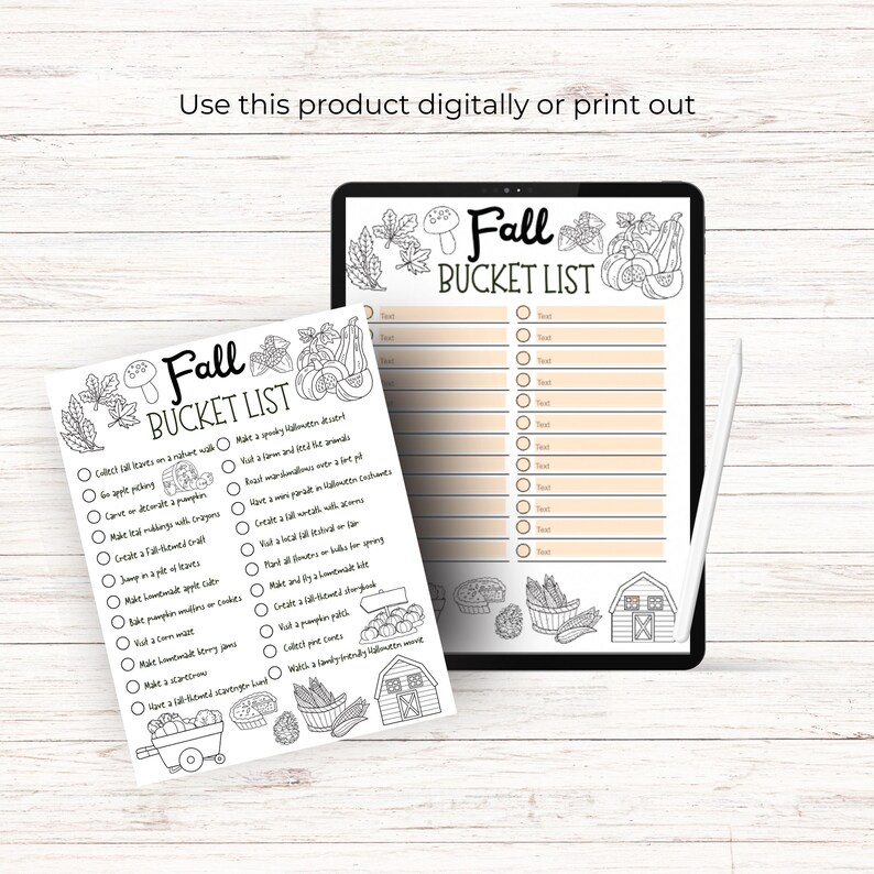 Fillable Fall Bucket List Printable, Fall Coloring Page Fall Activities ...