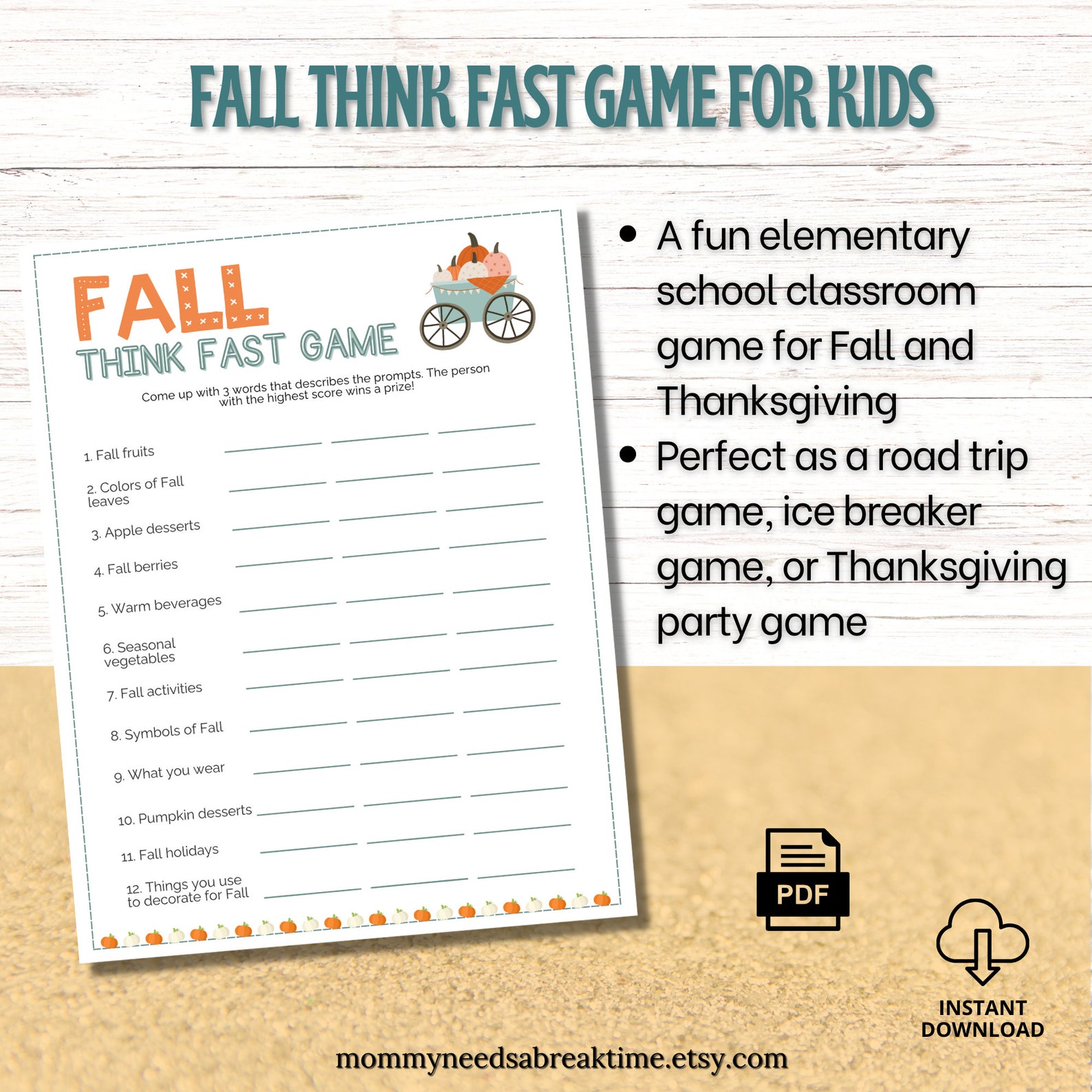 Fall Think Fast Game Kids | Fall Words Game Kids Word Games | Fall ...
