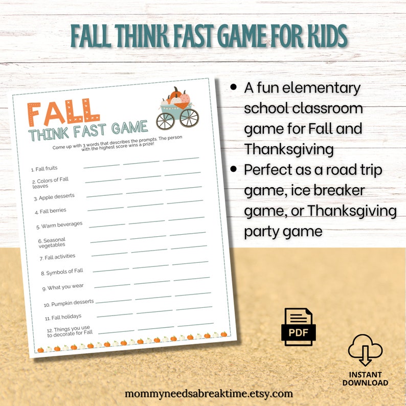 Fall Think Fast Game Kids | Fall Words Game Kids Word Games | Fall ...
