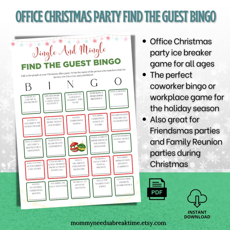 Jingle and Mingle Find the Guest Christmas Mix and Mingle Bingo Game ...
