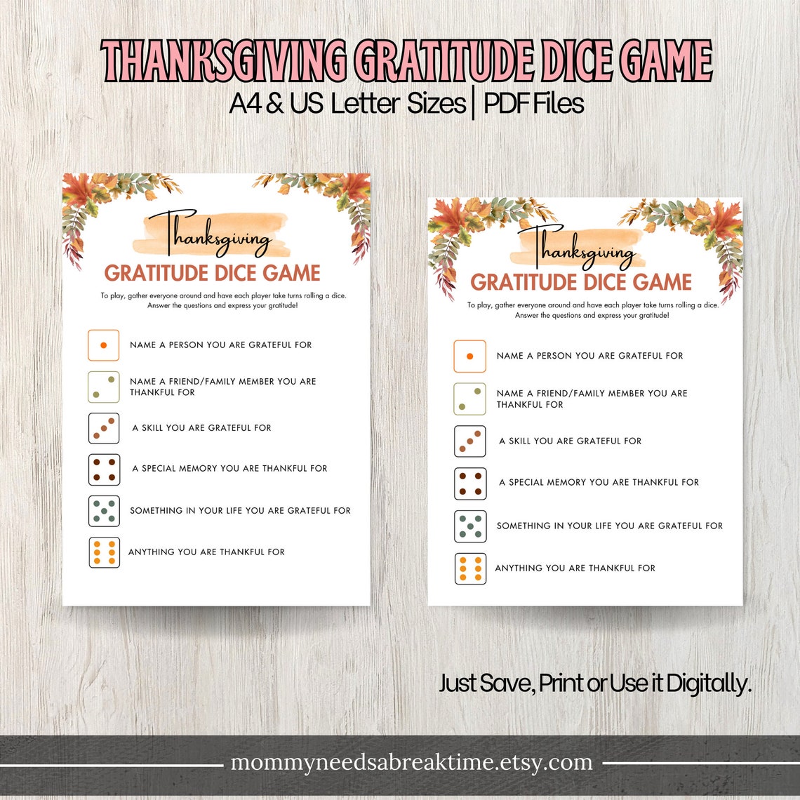 Thanksgiving Gratitude Dice Game | Gratitude Game Thankful Game ...