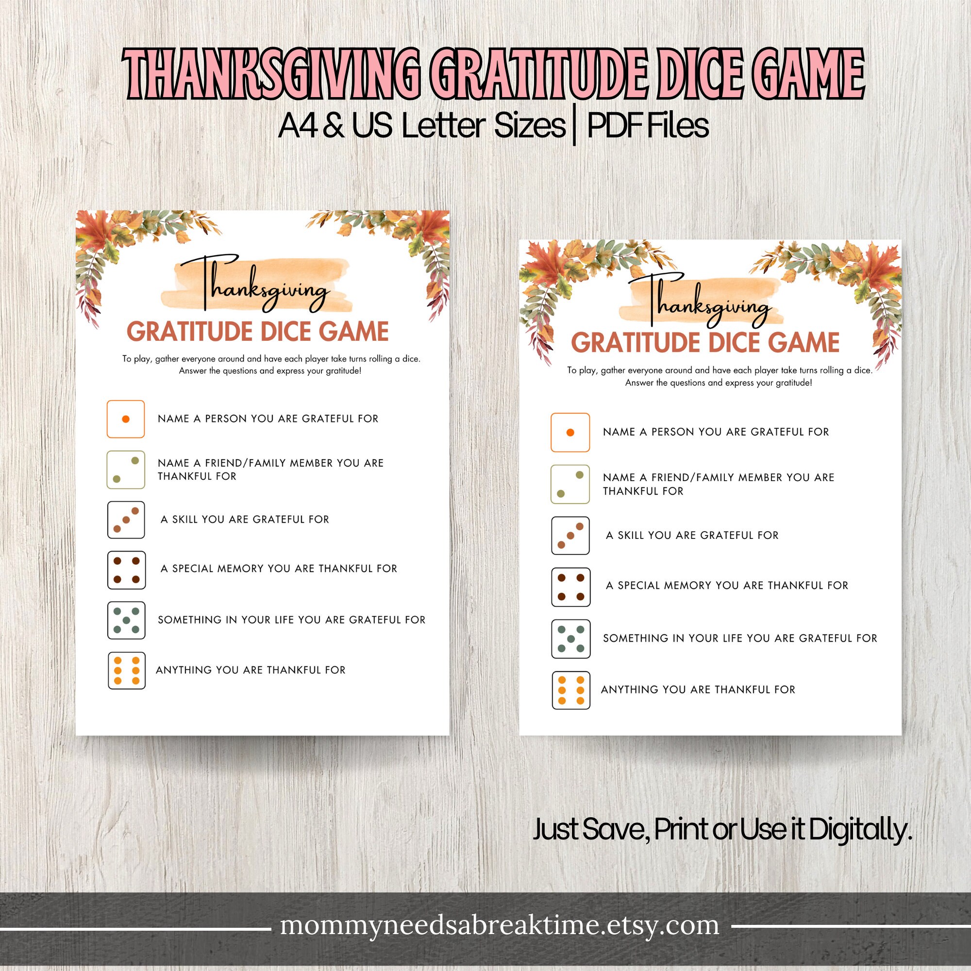 Thanksgiving Gratitude Dice Game | Gratitude Game Thankful Game ...