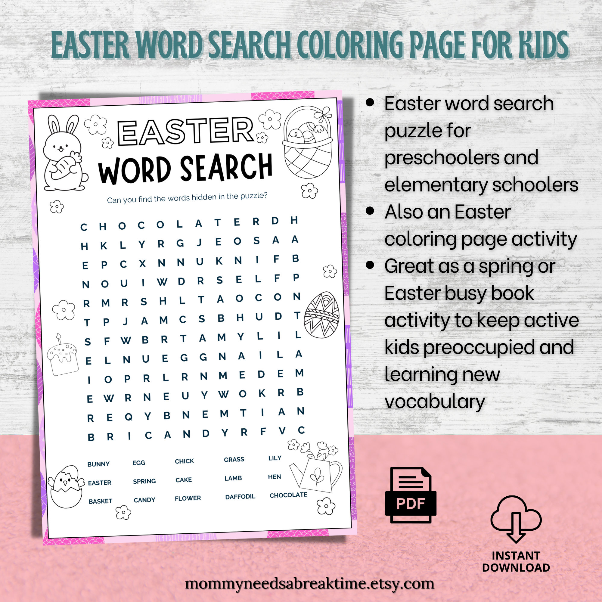 Easter Word Search Easter Coloring | Easter Puzzle Montessori Busy Book ...