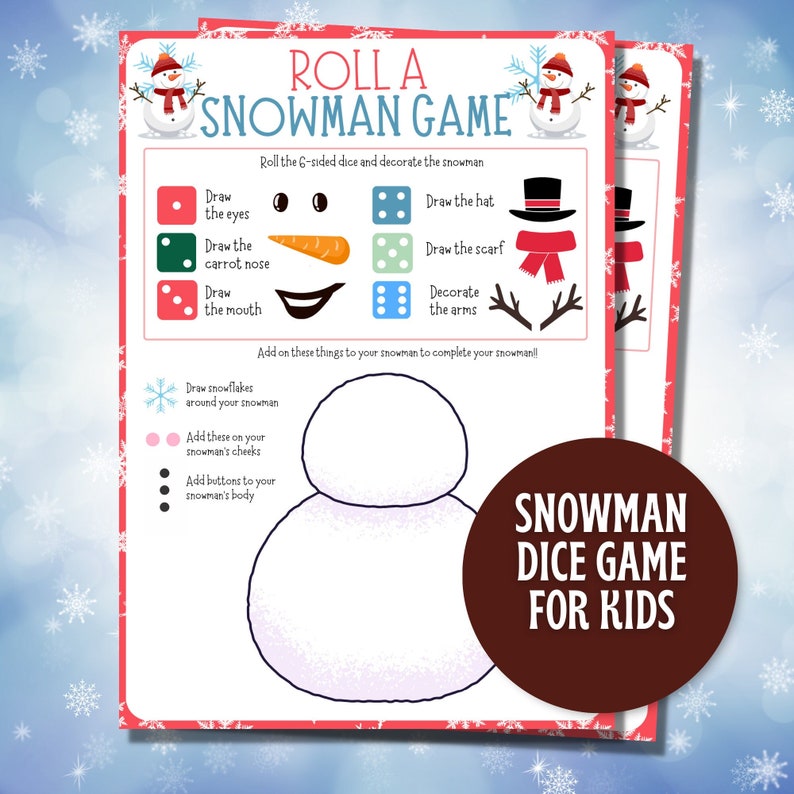 Roll A Snowman Game Christmas Dice Game | Printable Christmas Game ...