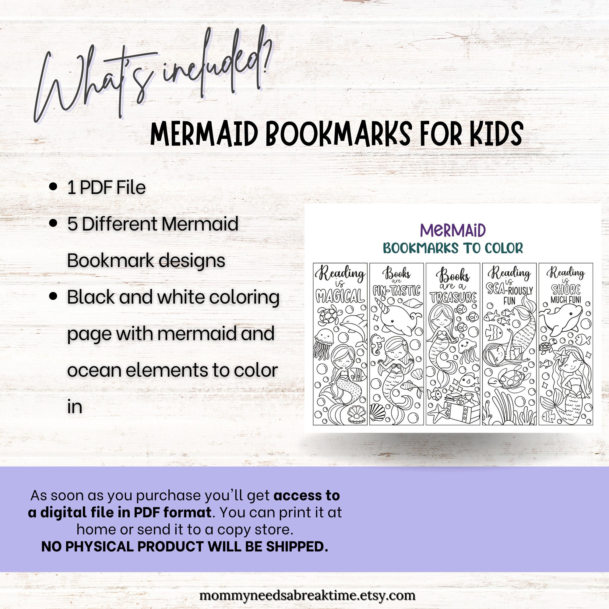 Mermaid Coloring Bookmarks Kids Mermaid Bookmark, Spring Bookmark Fall ...