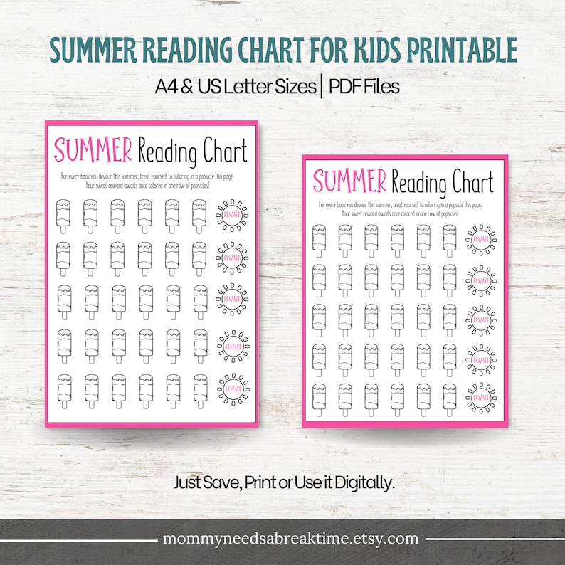 Summer Reading Chart Bookshelf Tracker, Kids Summer Reading Log, Summer ...