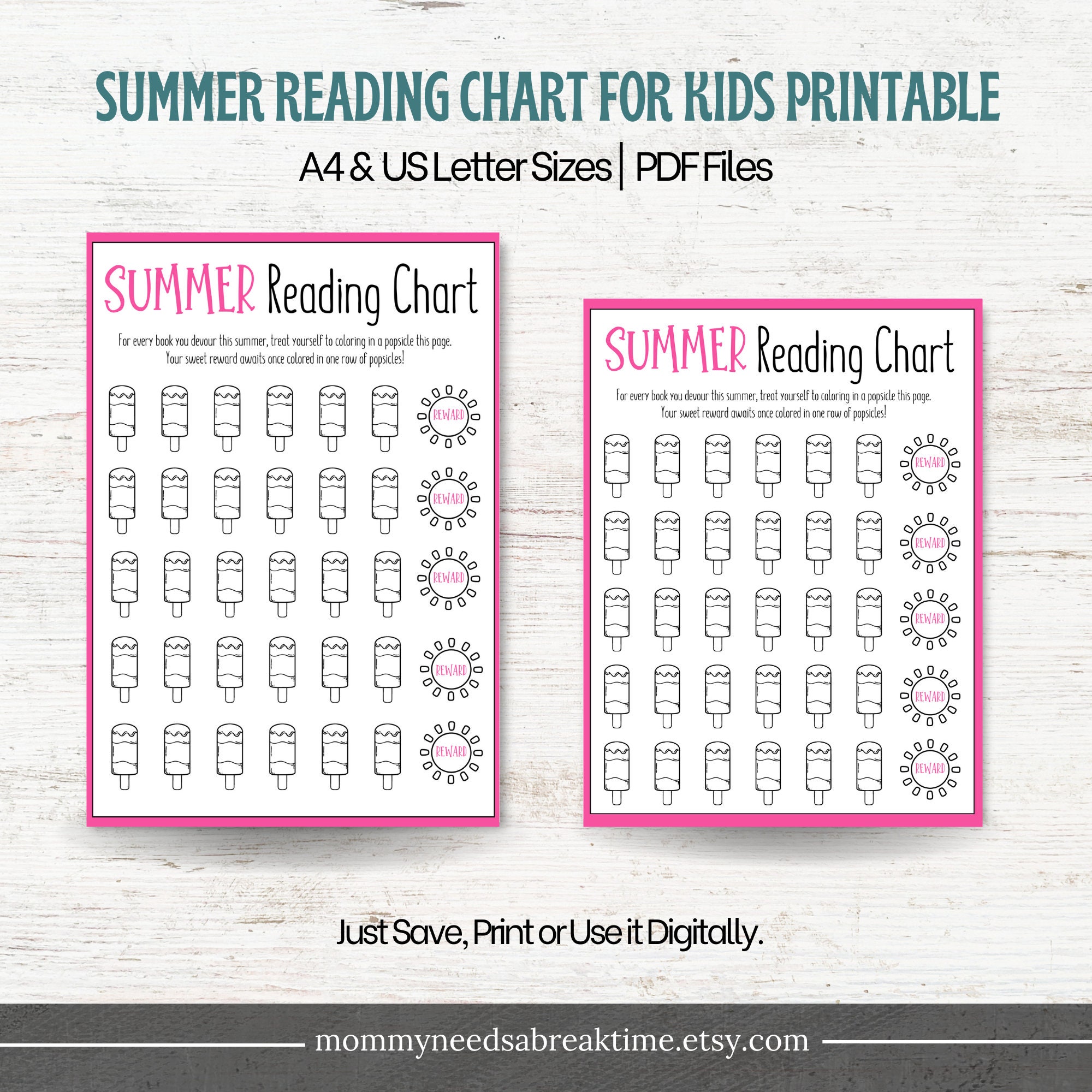 Summer Reading Chart Bookshelf Tracker, Kids Summer Reading Log, Summer ...