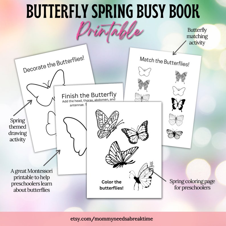 Butterfly Spring Busy Book, Montessori Spring Butterfly Coloring ...
