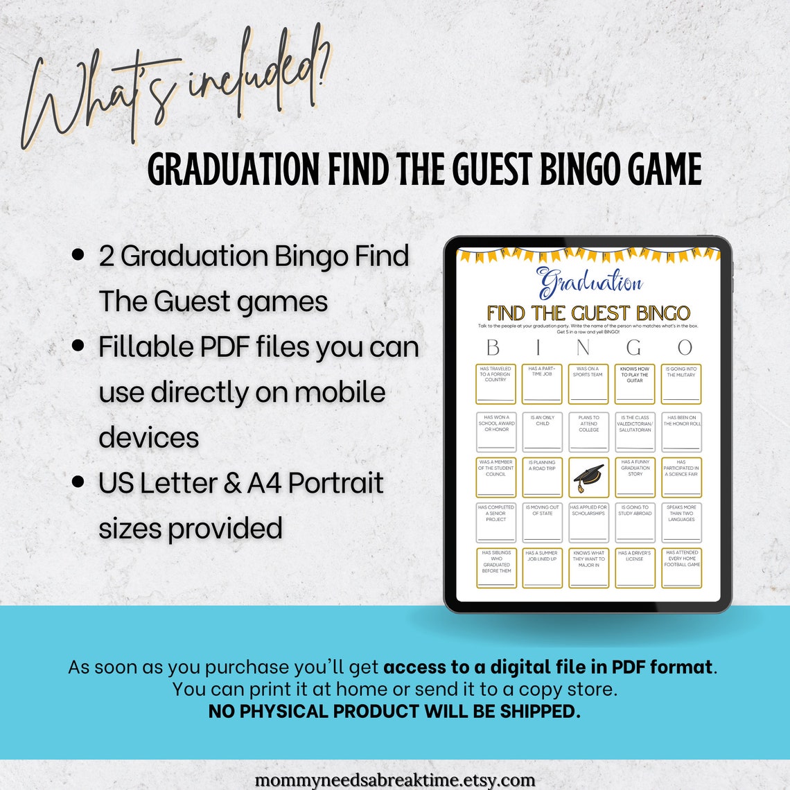 Graduation Bingo Find the Guest Game, Find the Guest Bingo Grad Party ...