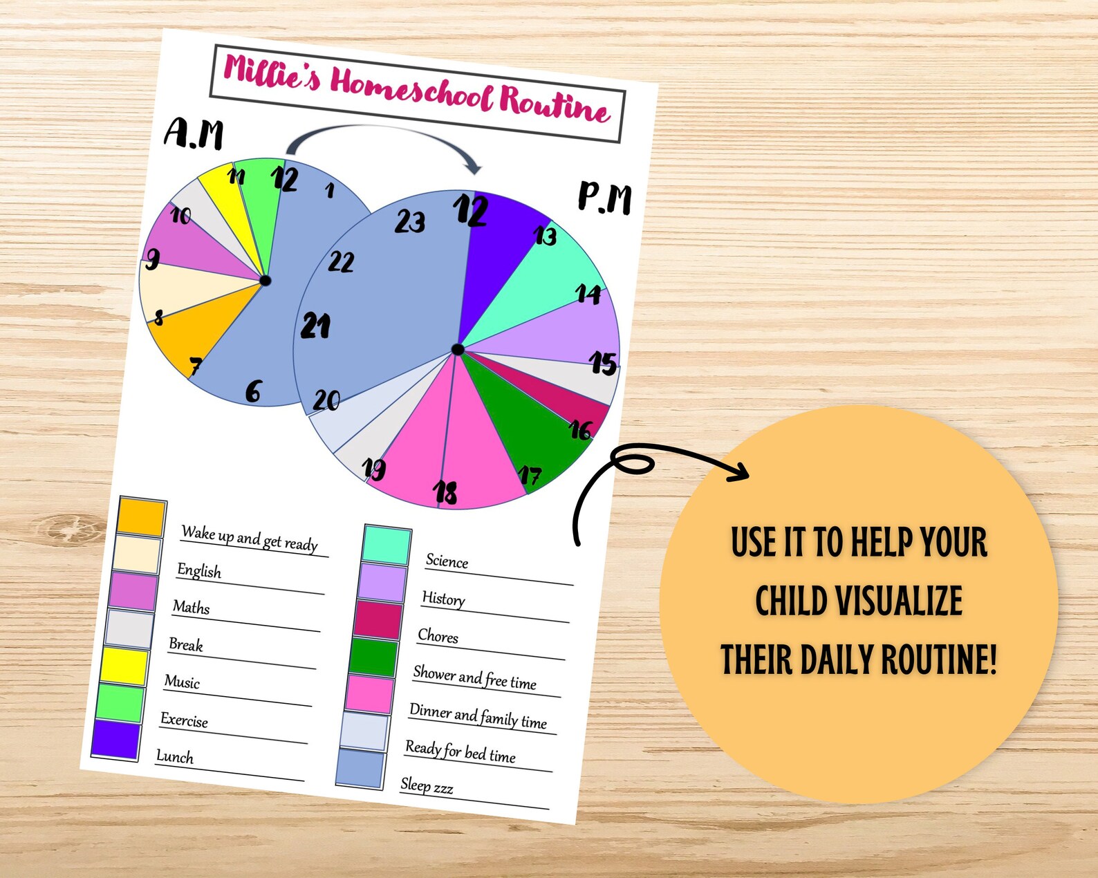 24 Hour Routine Clock Schedule Kids Routine Chart | Routine Clock for ...