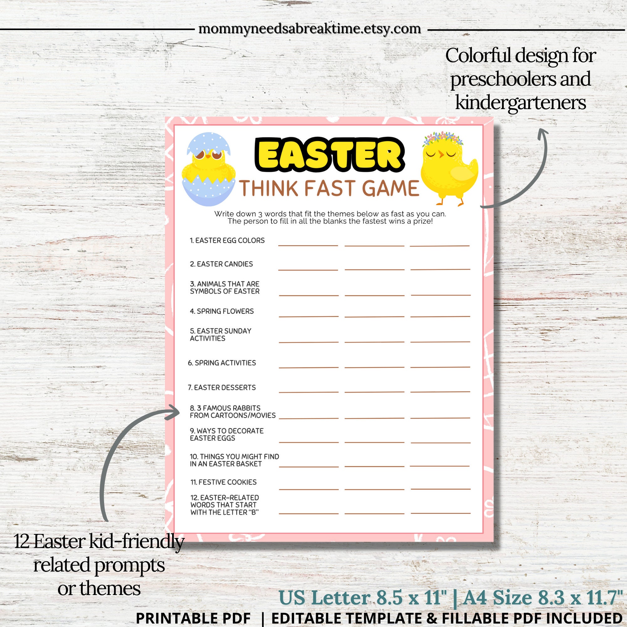 Easter Think Fast Game Easter Trivia, Easter Word Game Spring Word ...