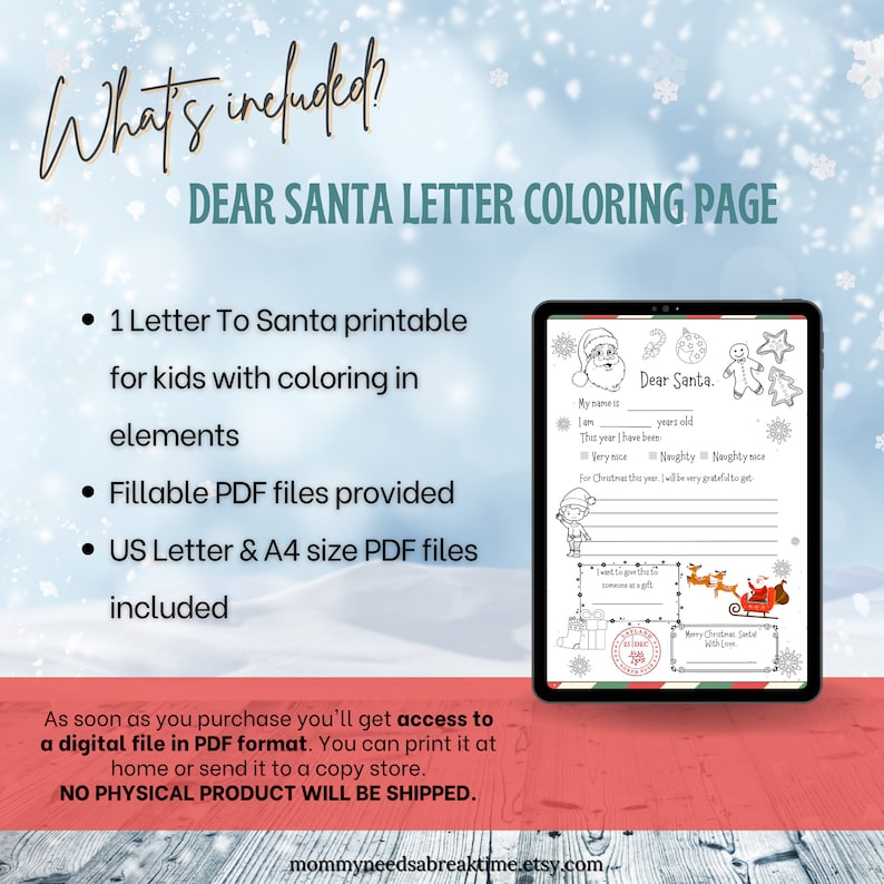 Dear Santa Letter Santa Coloring Page, Letter to Santa Printable Santa ...