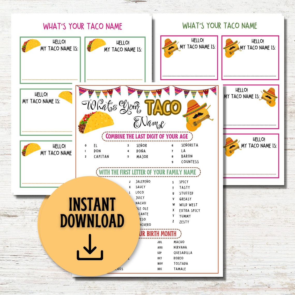 Whats Your Taco Name Game, Fun Fiesta Game Cinco De Mayo Games, Fiesta ...