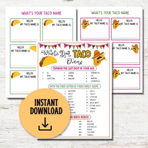Whats Your Taco Name Game, Fun Fiesta Game Cinco De Mayo Games, Fiesta ...