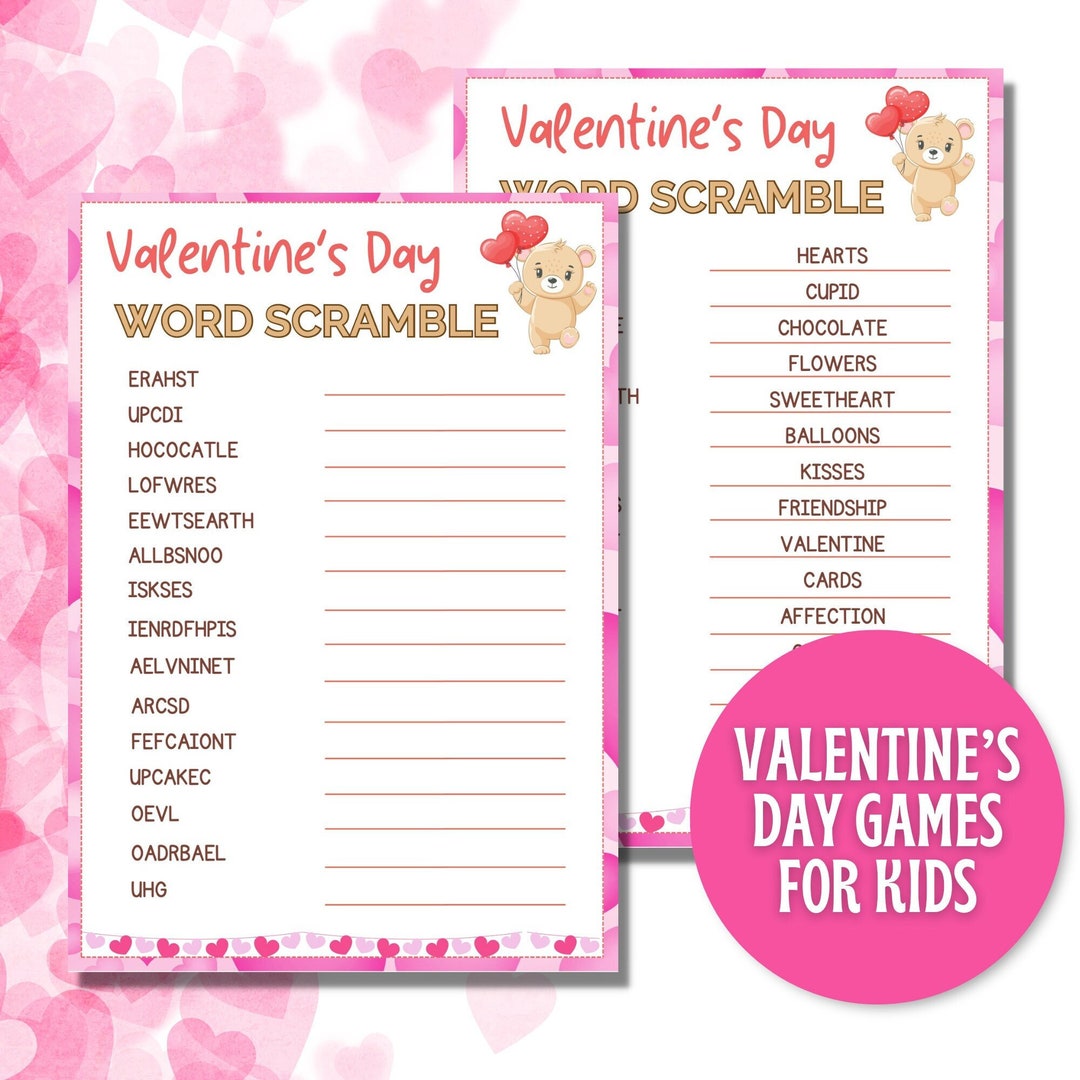 Valentine's Day Word Scramble Valentines Day Games for Kids Valentines ...