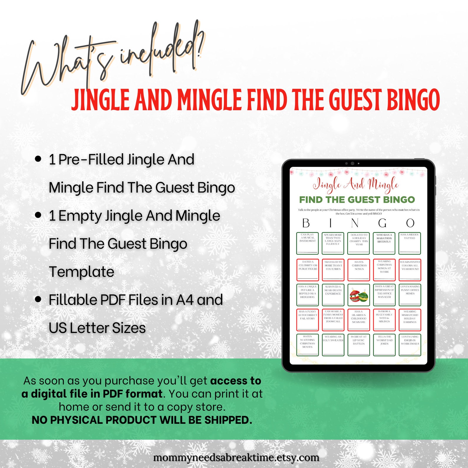 Jingle and Mingle Bingo, Coworker Bingo, Friendsmas Games, Holiday Ice ...