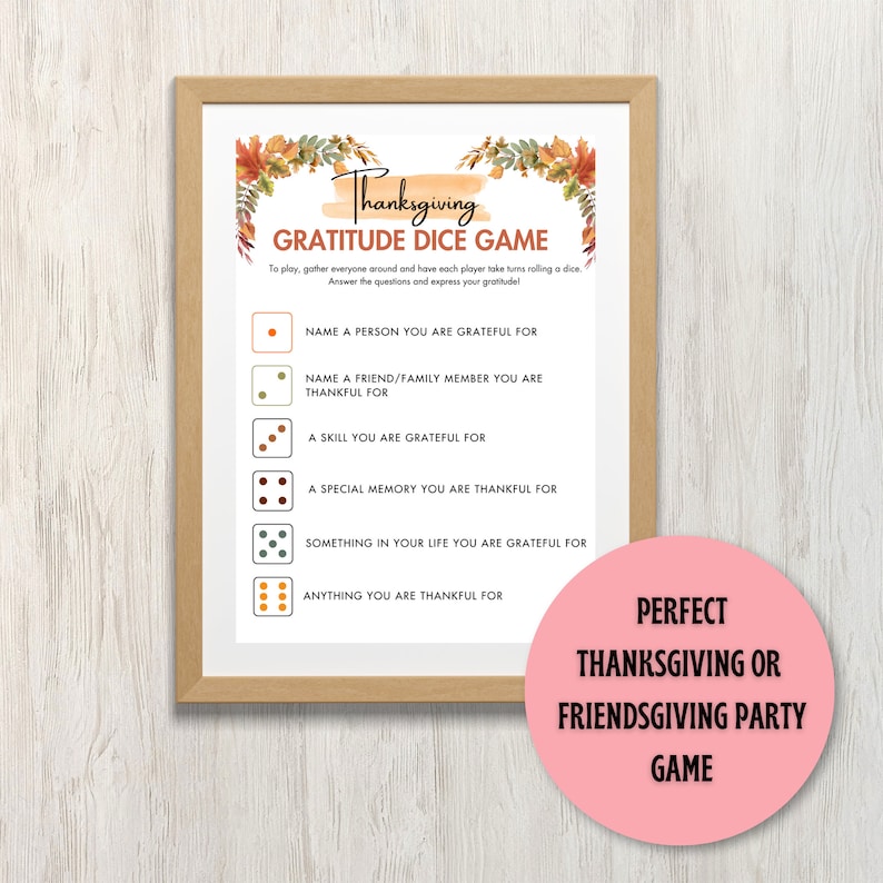 Thanksgiving Gratitude Dice Game | Gratitude Game Thankful Game ...