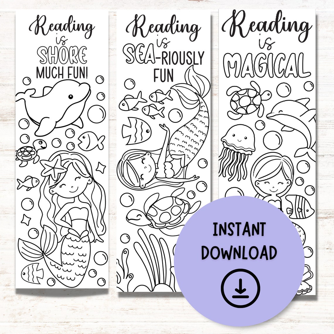 Mermaid Coloring Bookmarks Kids Mermaid Bookmark, Spring Bookmark Fall ...