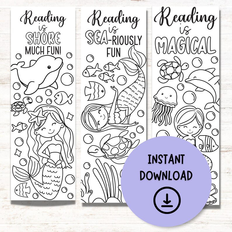 Mermaid Coloring Bookmarks Kids Mermaid Bookmark, Spring Bookmark Fall ...