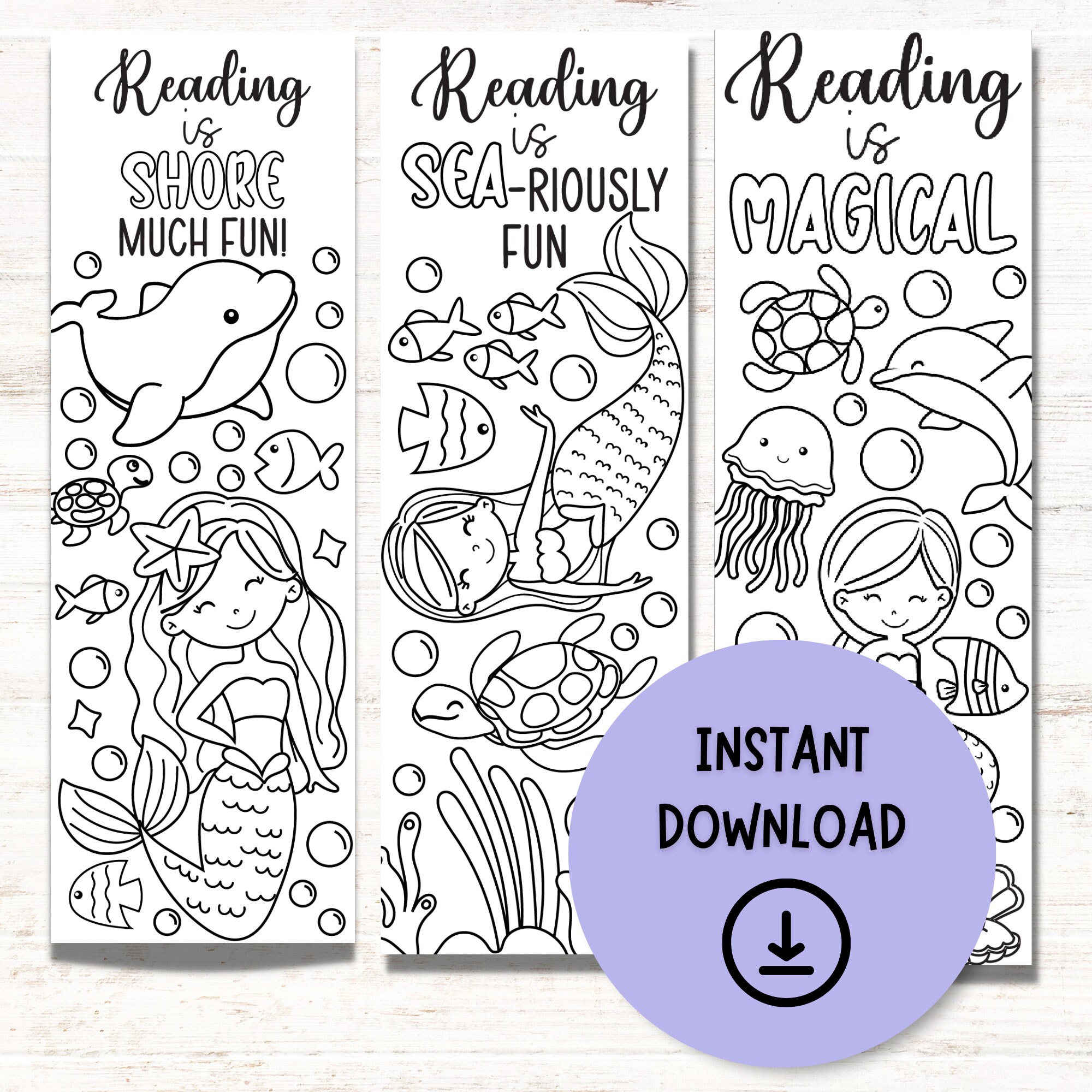 Mermaid Coloring Bookmarks Kids Mermaid Bookmark, Spring Bookmark Fall ...