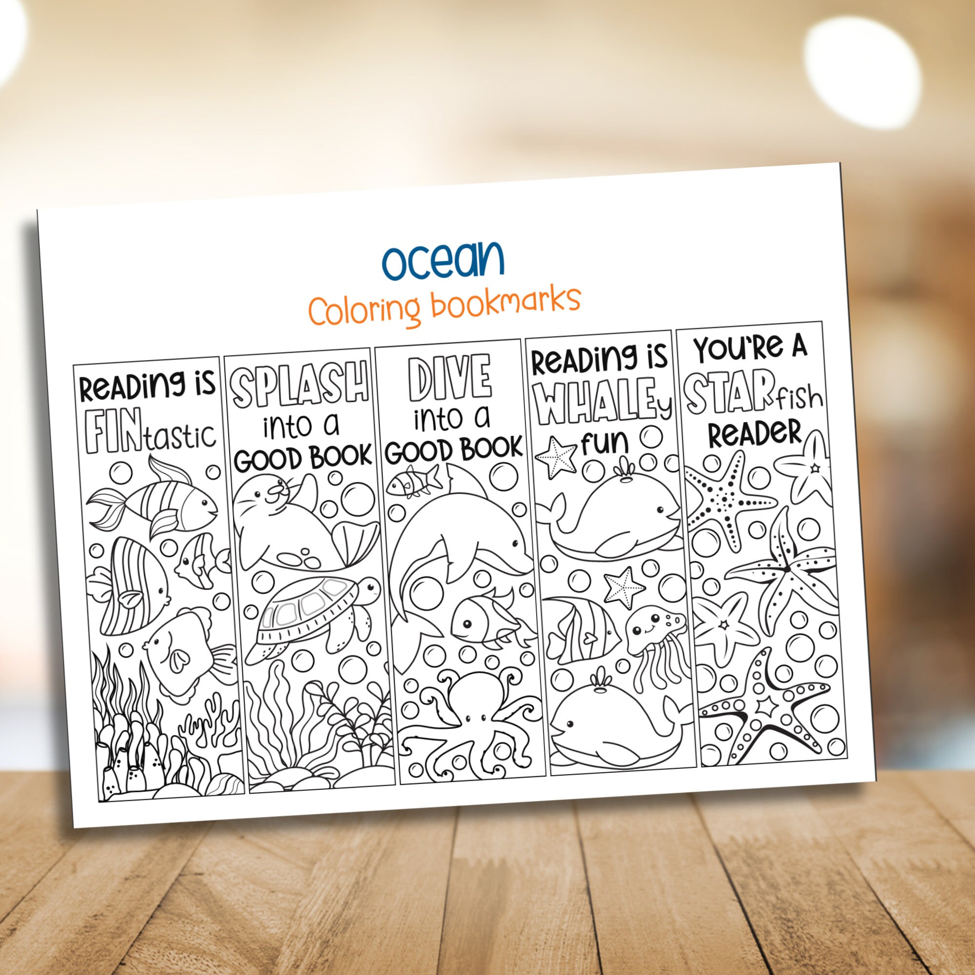 Ocean Coloring Bookmarks Ocean Party Favors, Unique Bookmarks Camping ...