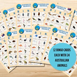 Australian Animals Bingo Printable for Kids Australia Animal - Etsy
