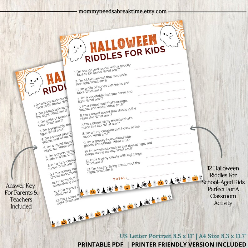 Halloween Riddles for Kids Halloween Puzzle, Kids Halloween Trivia ...