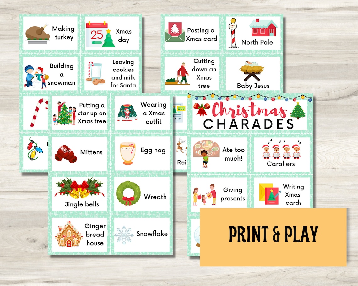 Christmas Charades Bible Games for Kids, Winter Pictionary Winter Party ...