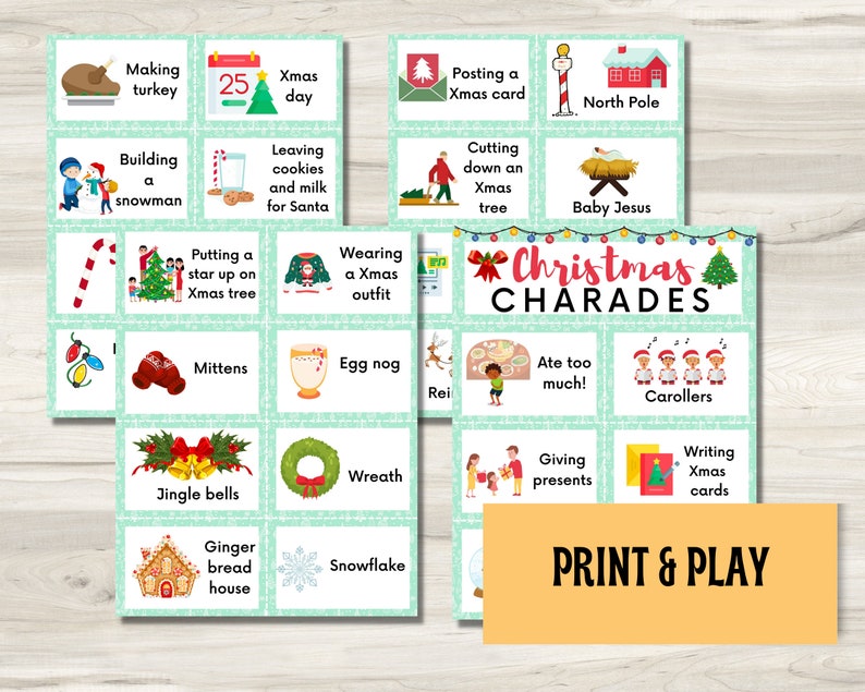 Christmas Charades Bible Games for Kids, Winter Pictionary Winter Party ...