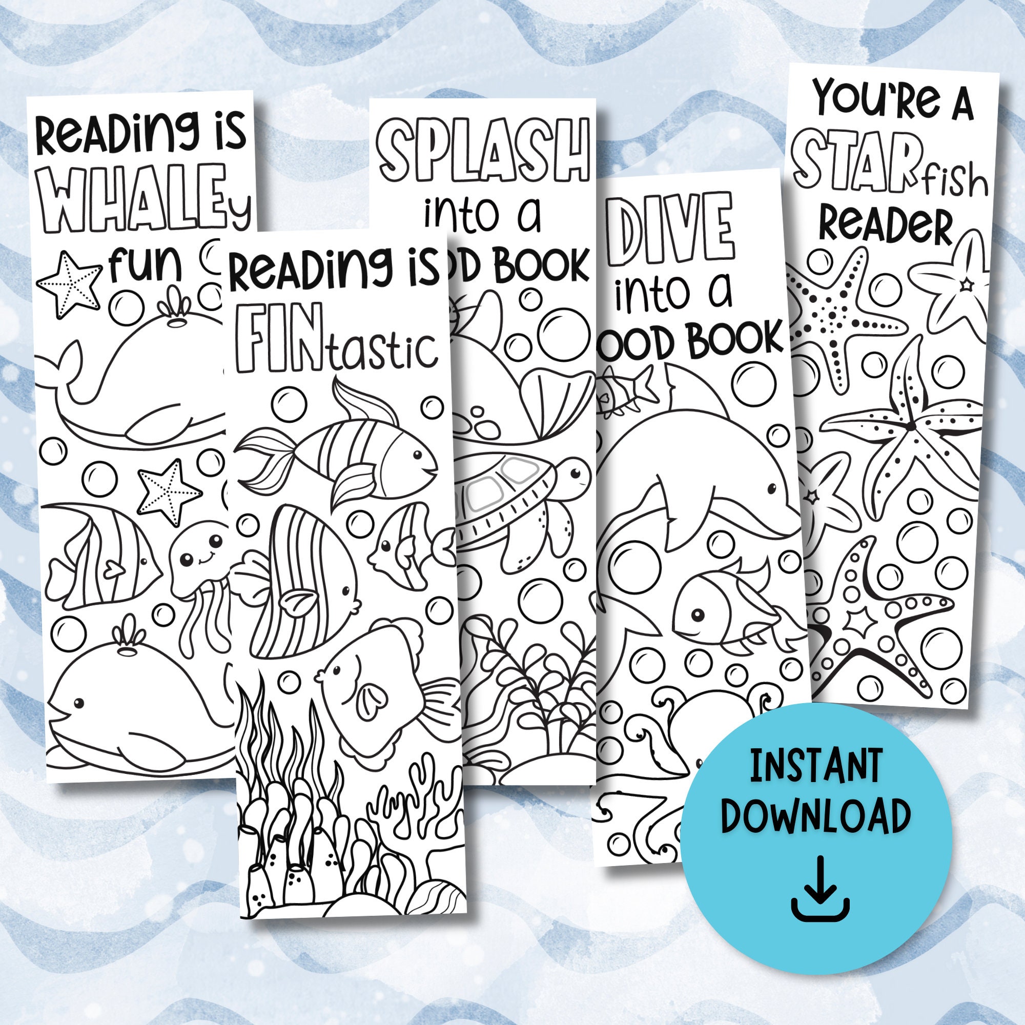 Ocean Coloring Bookmarks Ocean Party Favors, Unique Bookmarks Camping ...