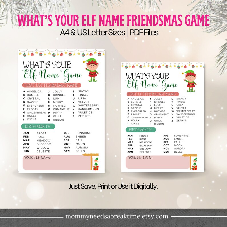 Whats Your Elf Name Game, Friendsmas Games, Elf Name Generator, Teen ...