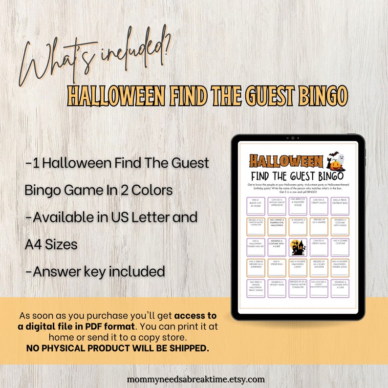 Halloween Find the Guest Bingo Adult Halloween Game, Halloween Mix and ...