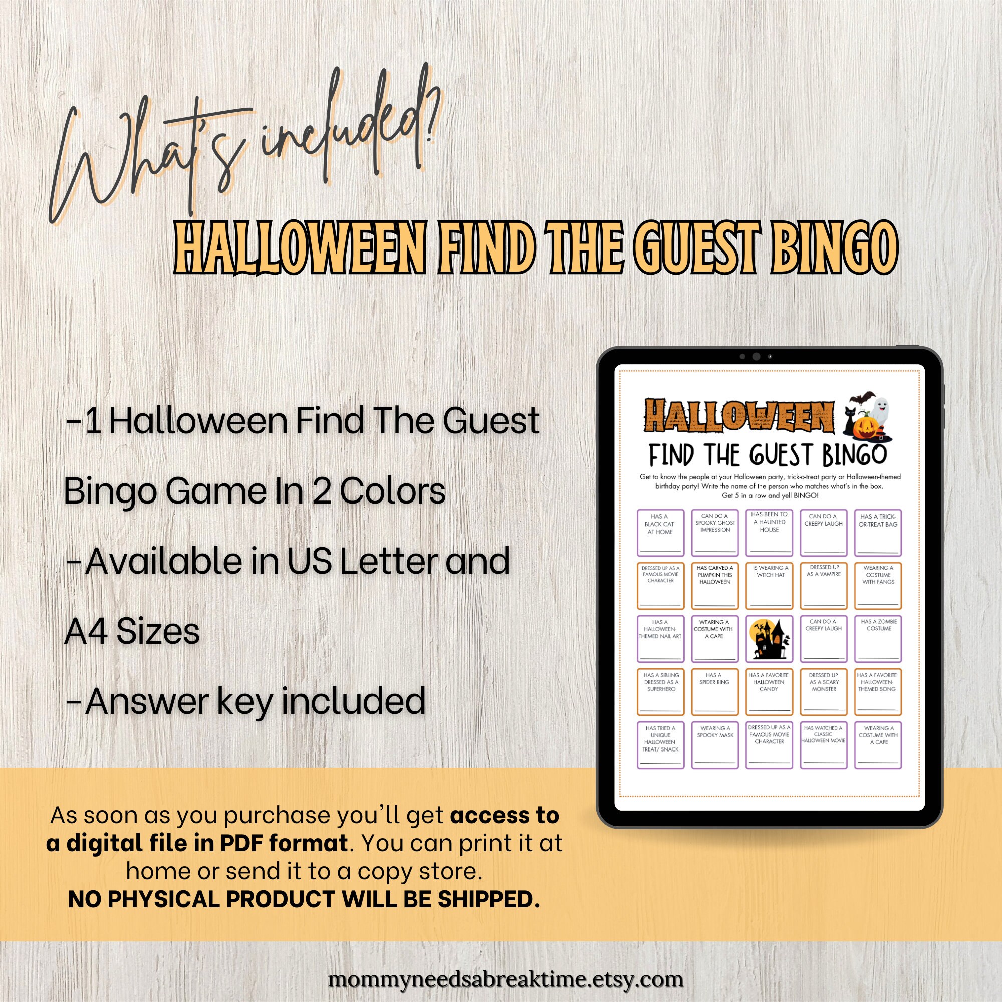 Halloween Find the Guest Bingo Adult Halloween Game, Halloween Mix and ...