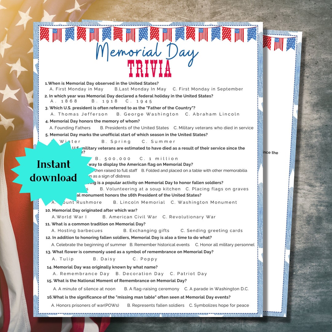 Memorial Day Trivia American Trivia | Memorial Day Games 4th of July ...