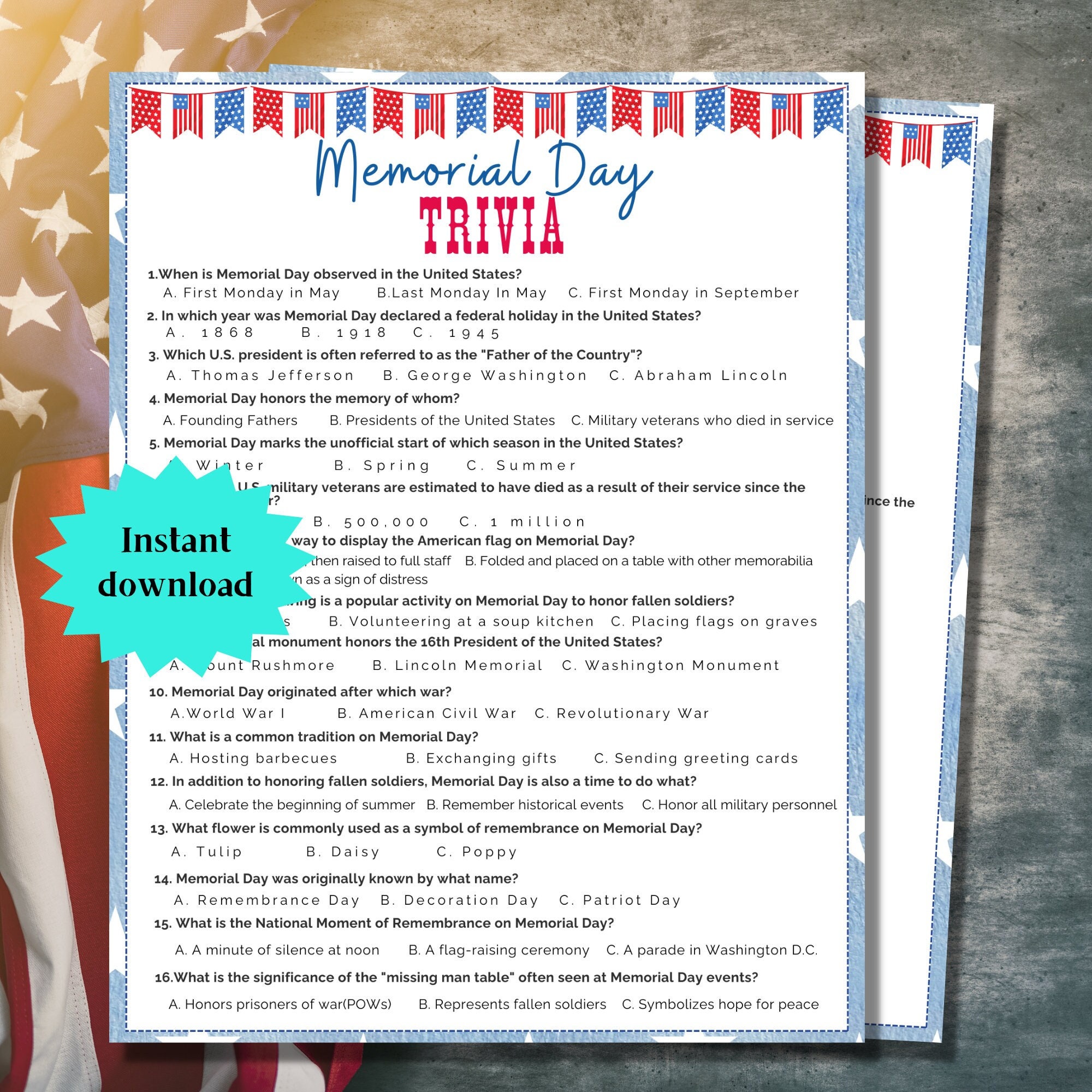 Memorial Day Trivia American Trivia | Memorial Day Games 4th of July ...