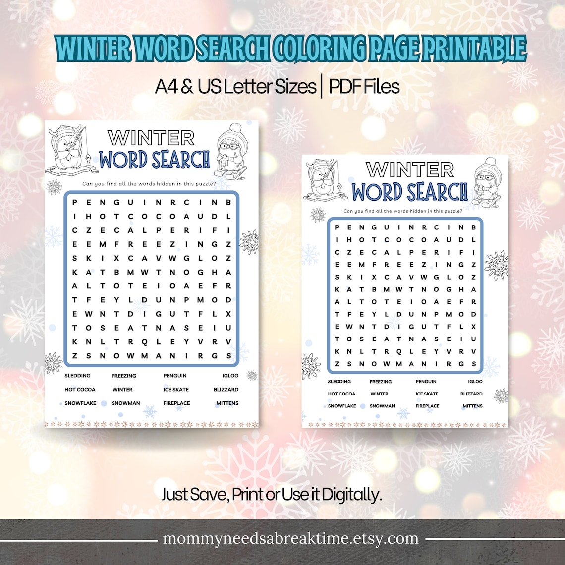 Winter Word Search Coloring Page, Winter Activities for Kids, Winter ...