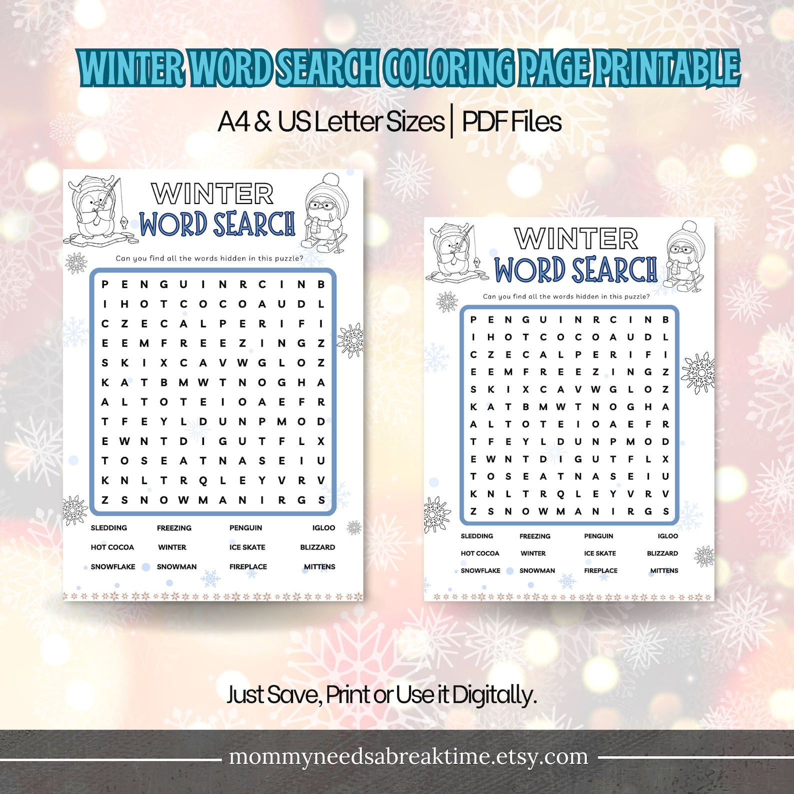 Winter Word Search Coloring Page, Winter Activities for Kids, Winter ...