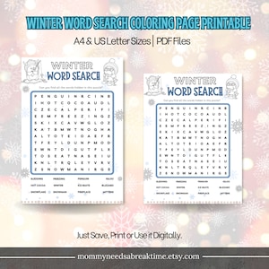 Winter Word Search Coloring Page, Winter Activities for Kids, Winter ...