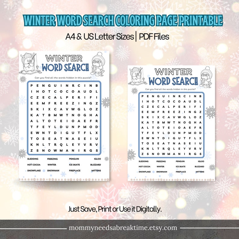 Winter Word Search Coloring Page, Winter Activities for Kids, Winter ...