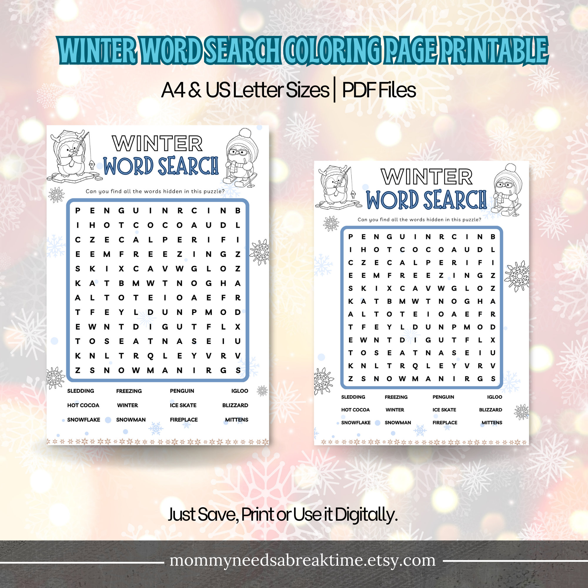 Winter Word Search Coloring Page, Winter Activities for Kids, Winter ...