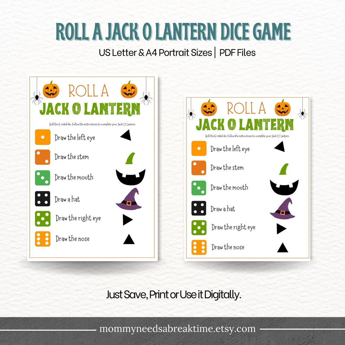 Roll A Pumpkin Halloween Dice Game, Halloween Classroom Favor Halloween ...