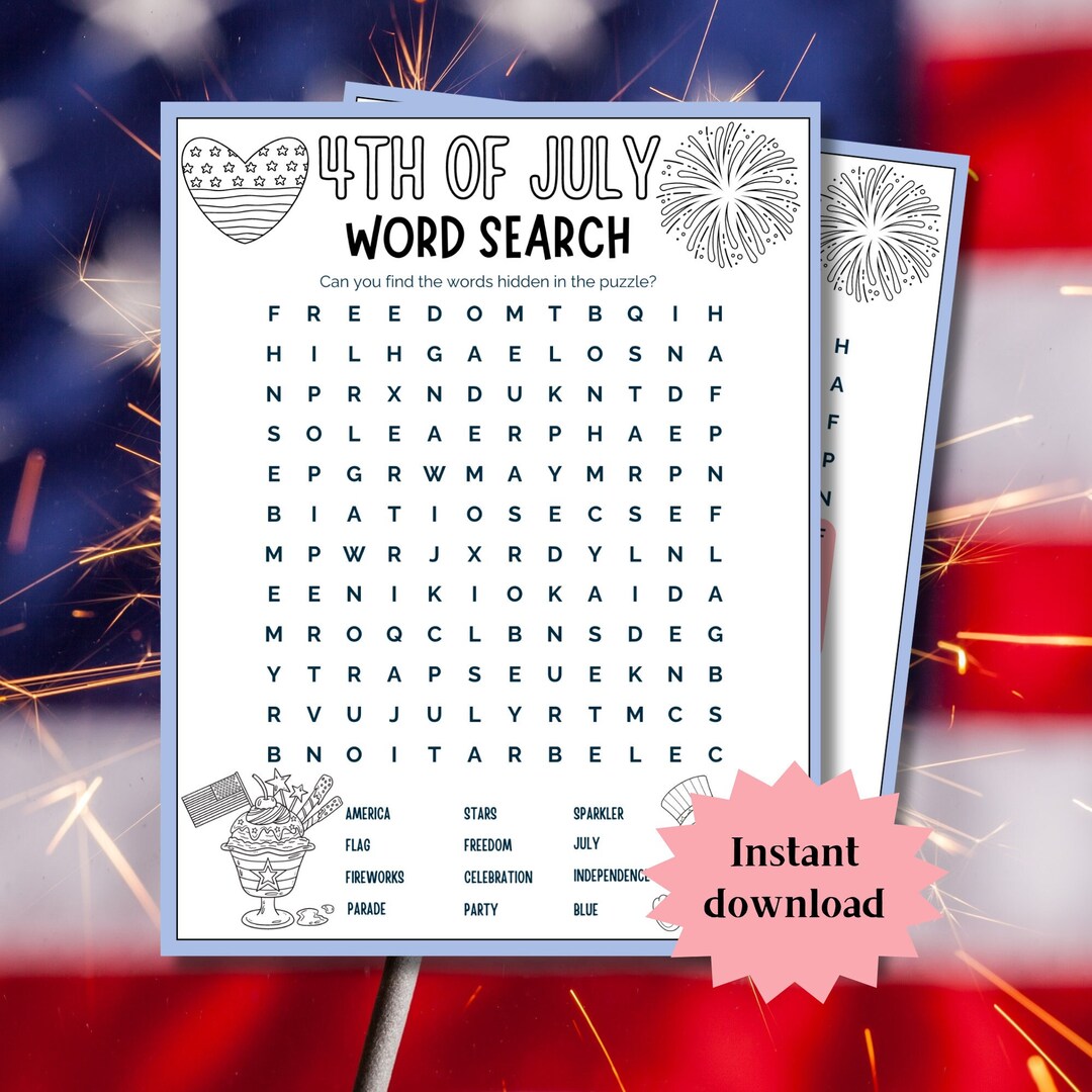 4th of July Word Search 4th of July Games, Camping Activities 4th of ...