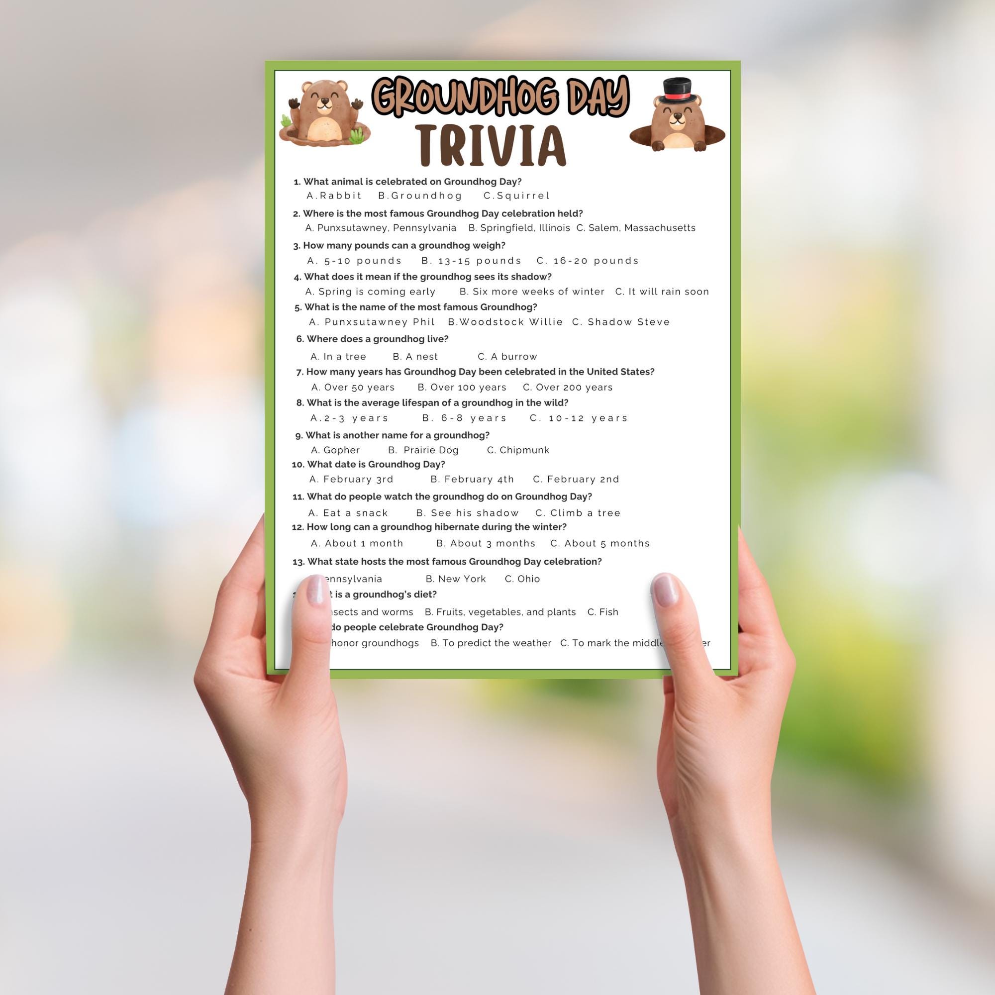 Groundhog Day Trivia, Groundhog Day Games, Winter Trivia Game ...