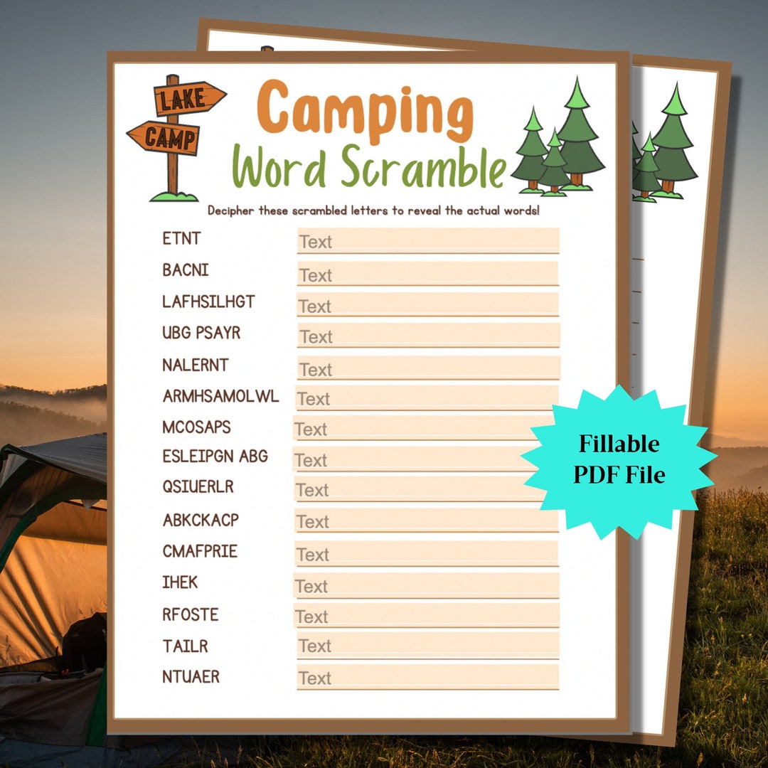 Camping Word Scramble Camping Activities | Road Trip Games Sleepover ...