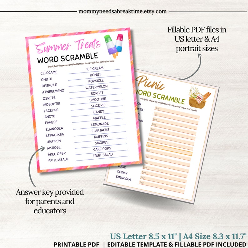 Summer Word Scramble Camping Activities, Summer Words Printable Pool ...