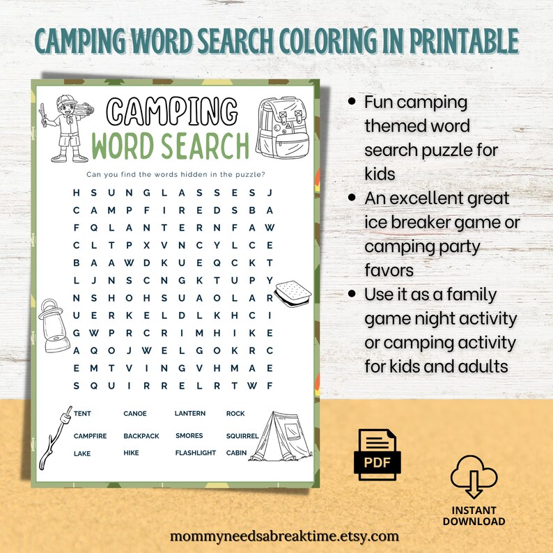 Camping Word Search Camping Activities, Camping Games, Kids Word Search ...