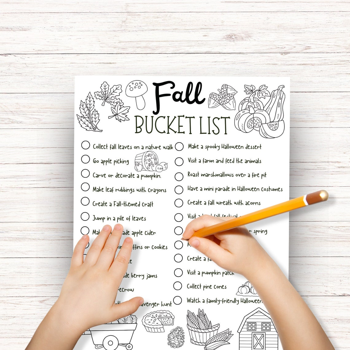 Fillable Fall Bucket List Printable, Fall Coloring Page Fall Activities ...