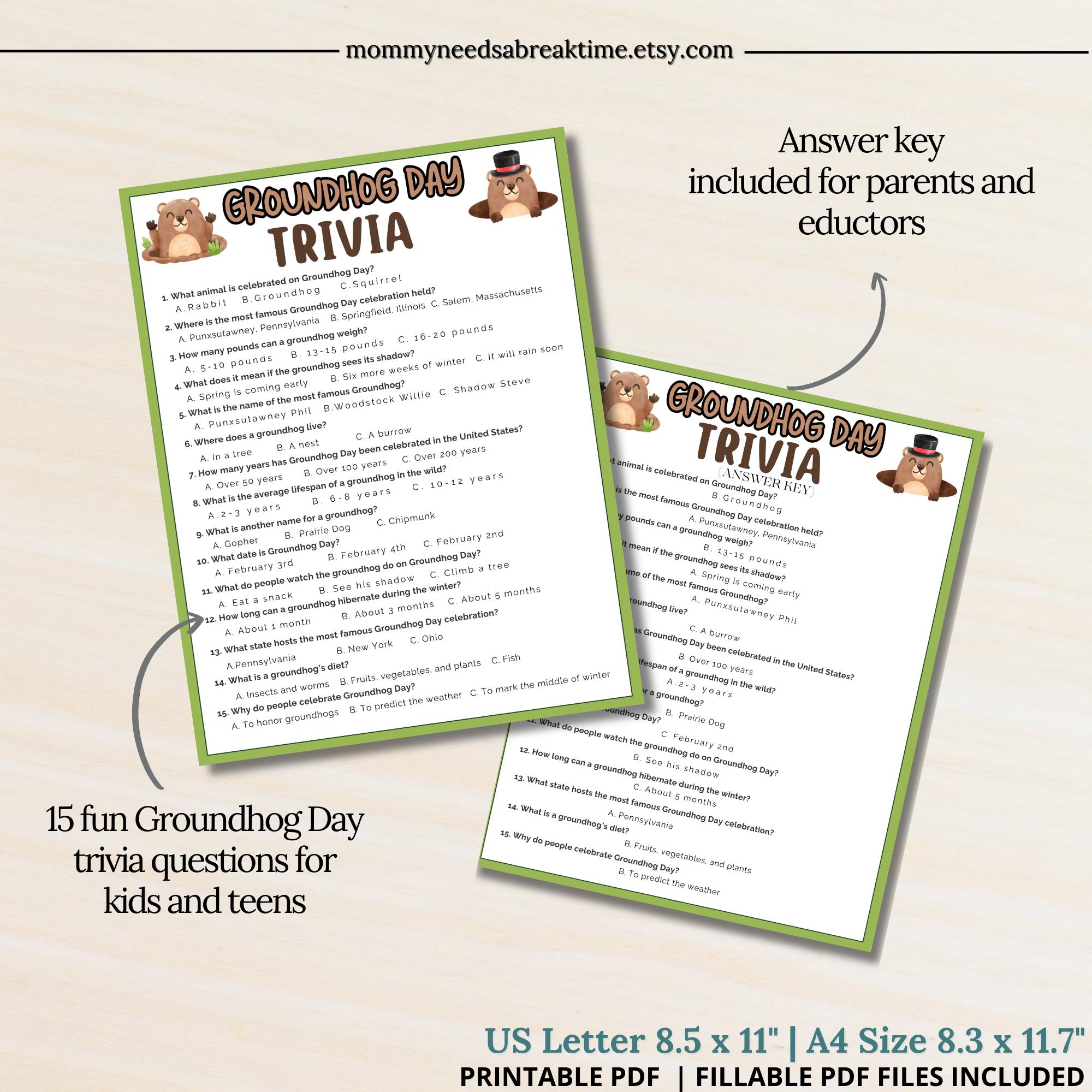 Groundhog Day Trivia, Groundhog Day Games, Winter Trivia Game ...